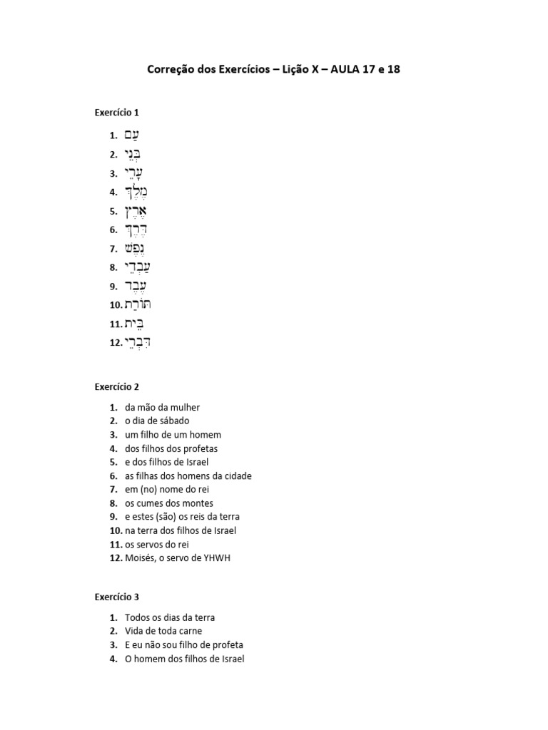 AULA 19 Correcao Dos Exercicios 1 | PDF AULA 19 Correcao Dos Exercicios 1 | PDF