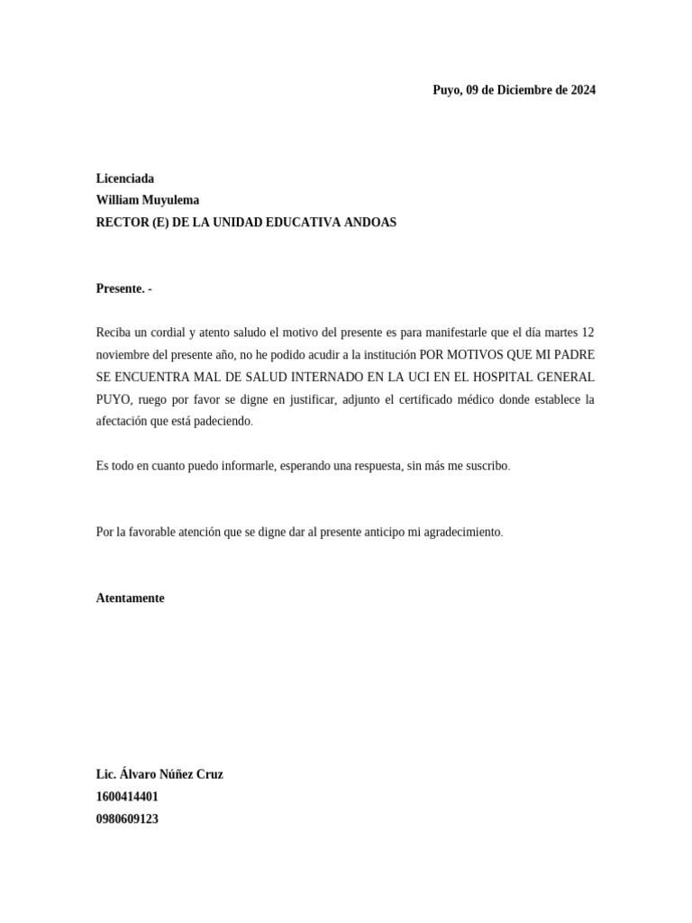 Oficio Justificacion Rector 13 de Noviembre | PDF