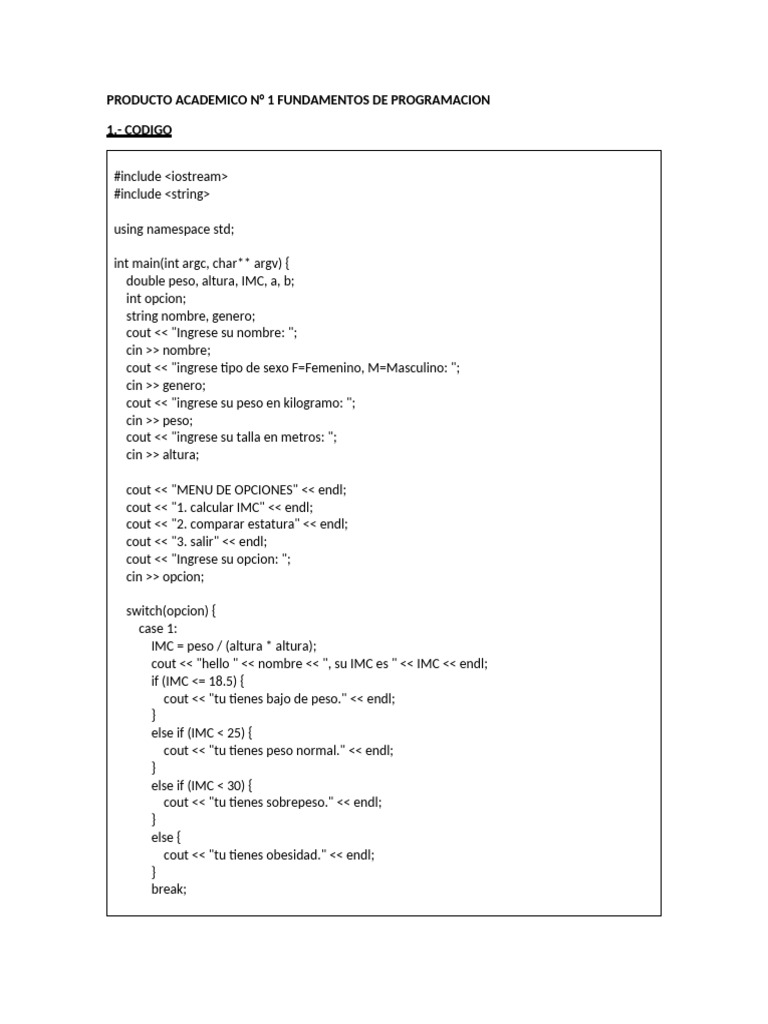 PRODUCTO ACADEMICO N°1 FUNDAMENTOS DE PROGRAMACION | PDF