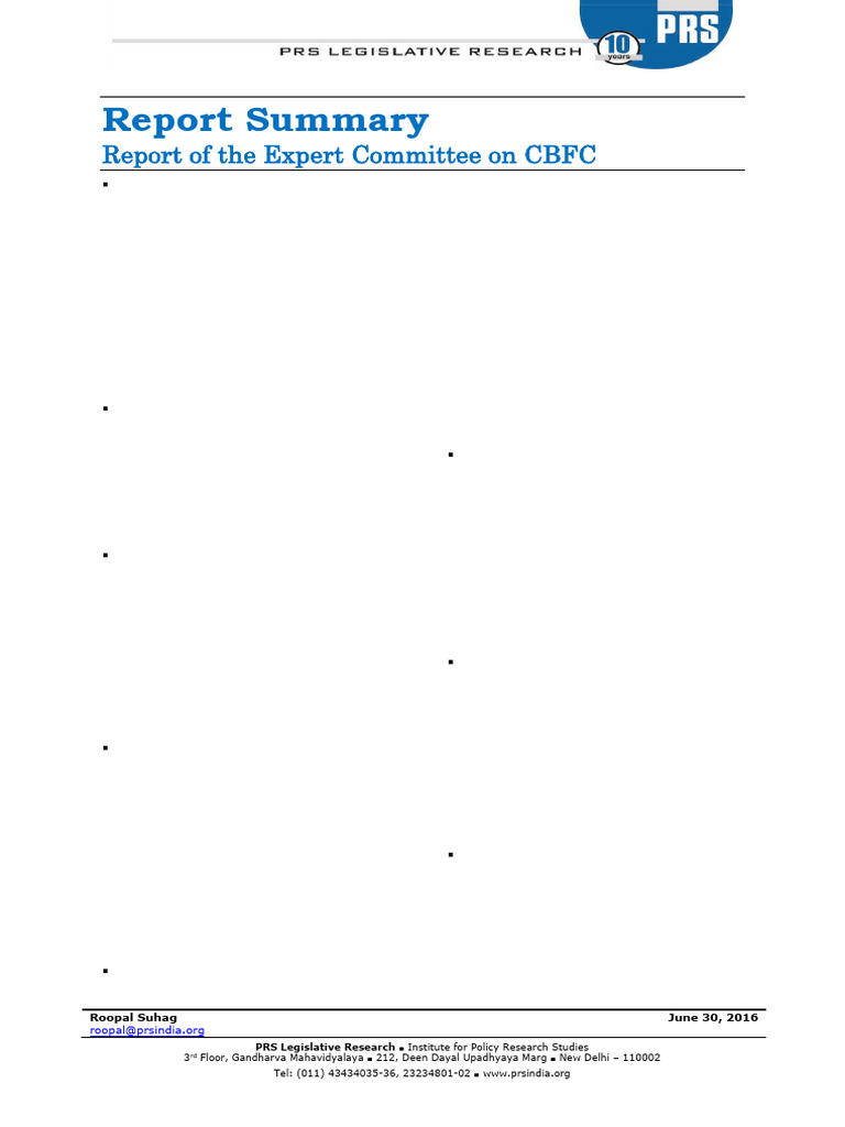 Report Summary - CBFC | PDF | Justice | Crime & Violence