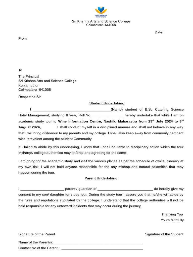 Student and Parent Undertaking Form | PDF