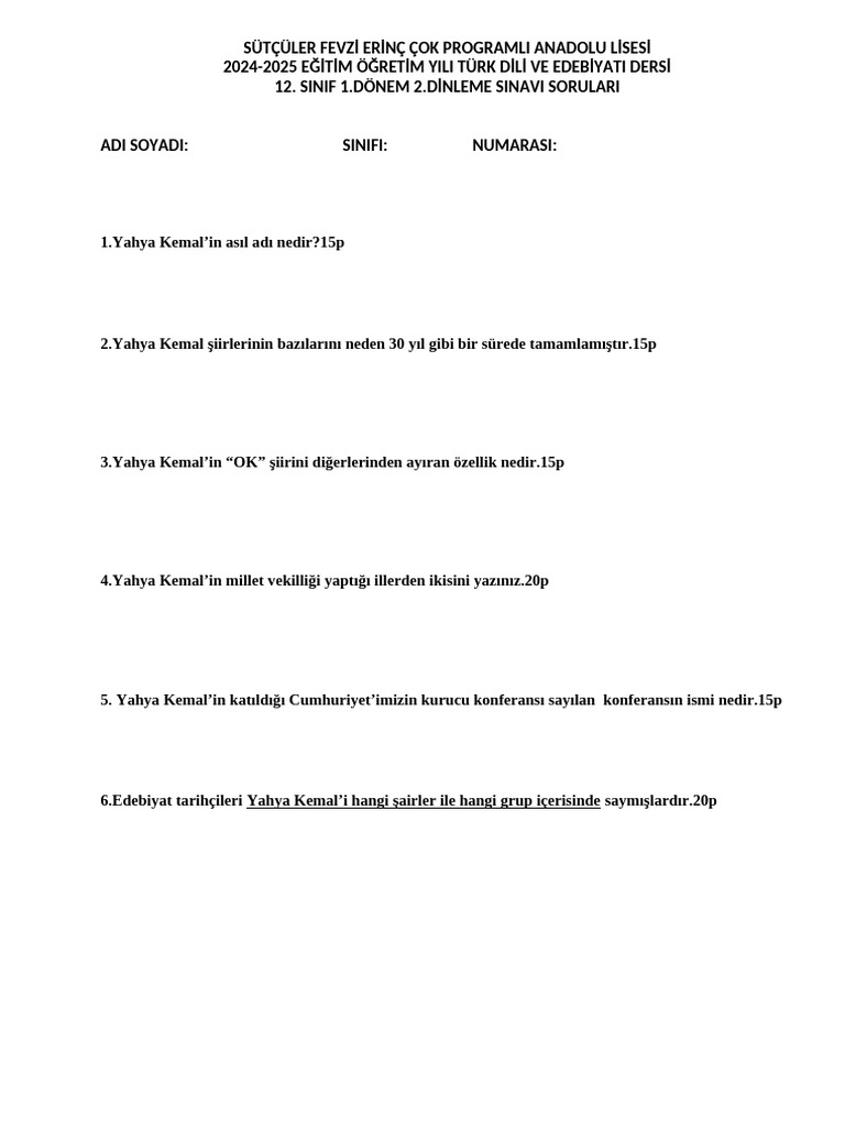 12. SINIF DİNLEME SINAVI | PDF