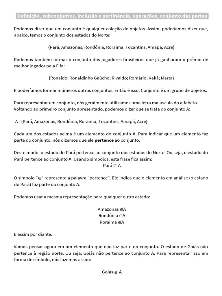 Operações e Conjuntos das Partes | PDF | Conjunto (Matemática ...