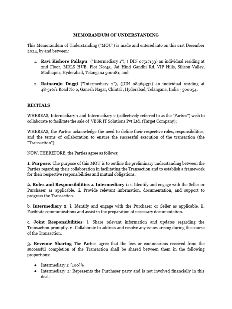 MOU_Ravi_Raju_SOC-1 | PDF | Memorandum Of Understanding | Mediation