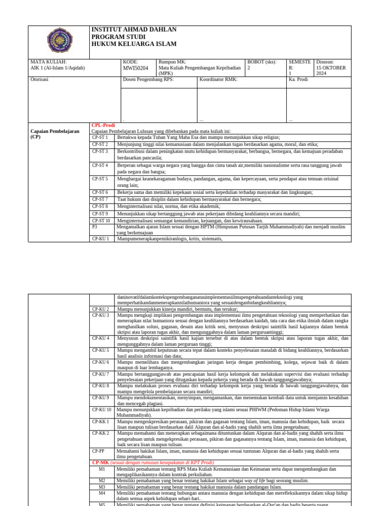 RPS-AIK-1 AQIDAH | PDF