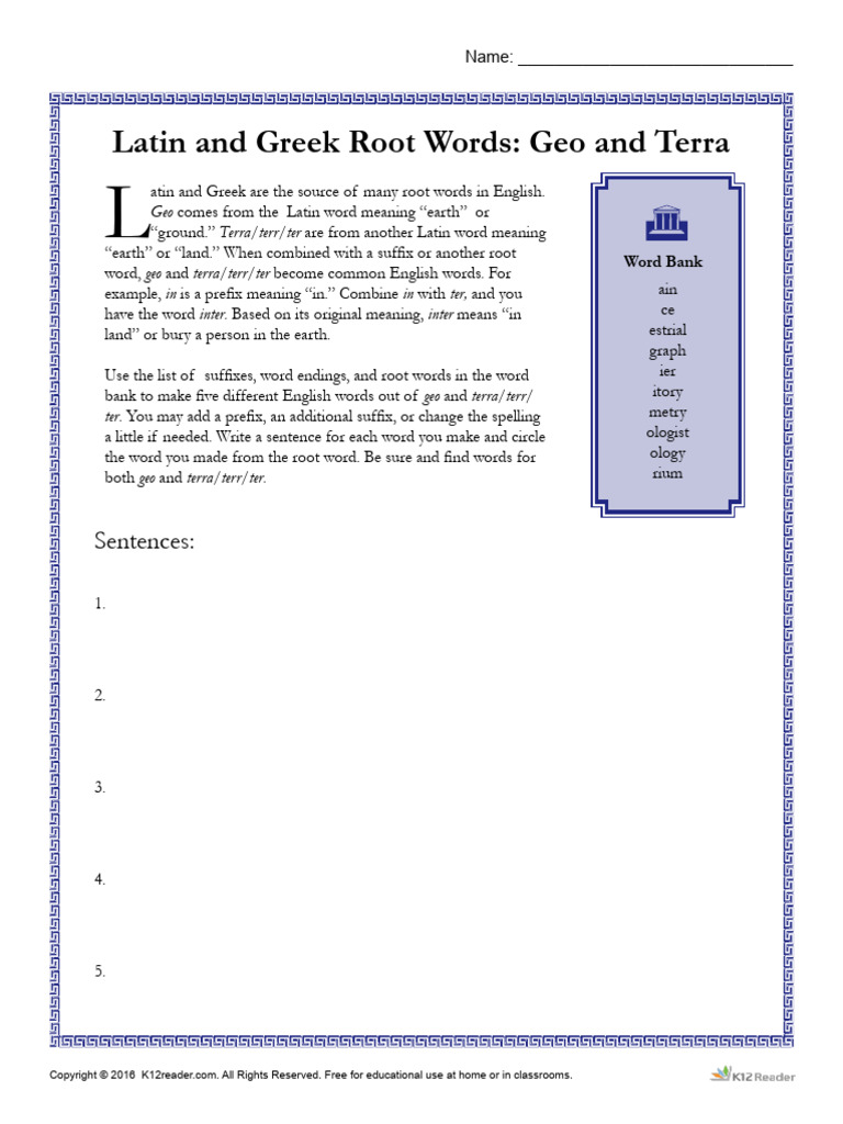 Latin and Greek Root Words Geo and Terra | PDF | Morphology | Grammar