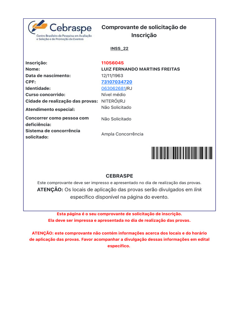 Cebraspe - Comprovante | PDF