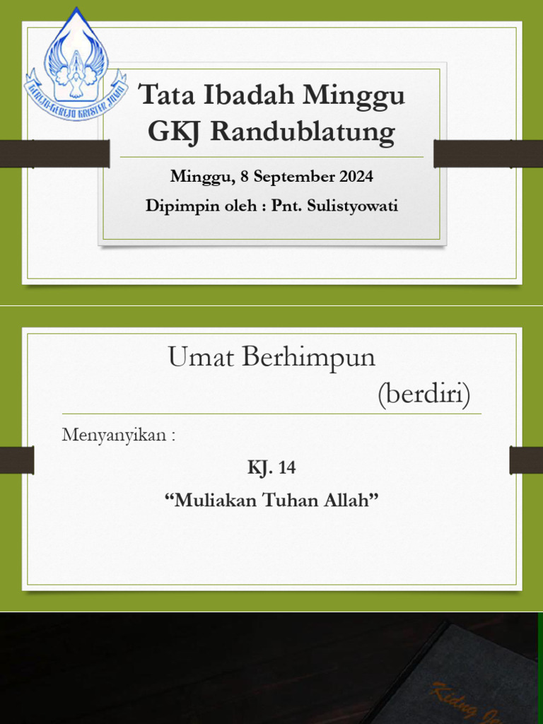 Slide LITURGI IBADAH MINGGU 8 September 2024 GKJ Randublatung | PDF