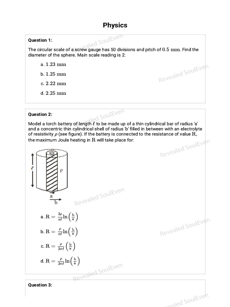 Physics Exam Questions and Answers | PDF | Angular Momentum | Electronvolt