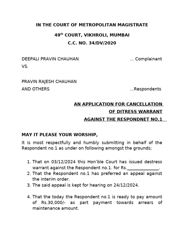 Cancellation of Distress Warrant Request | PDF