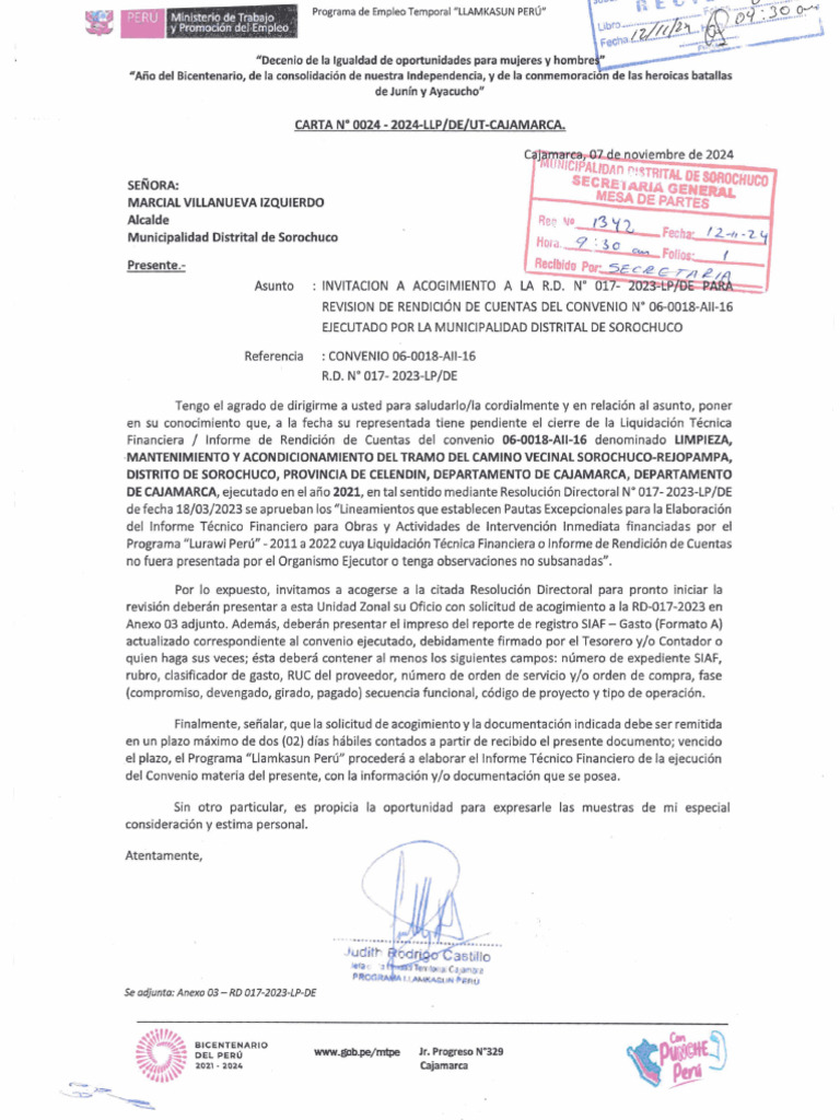 Carta N°0024-2024-Llp | PDF