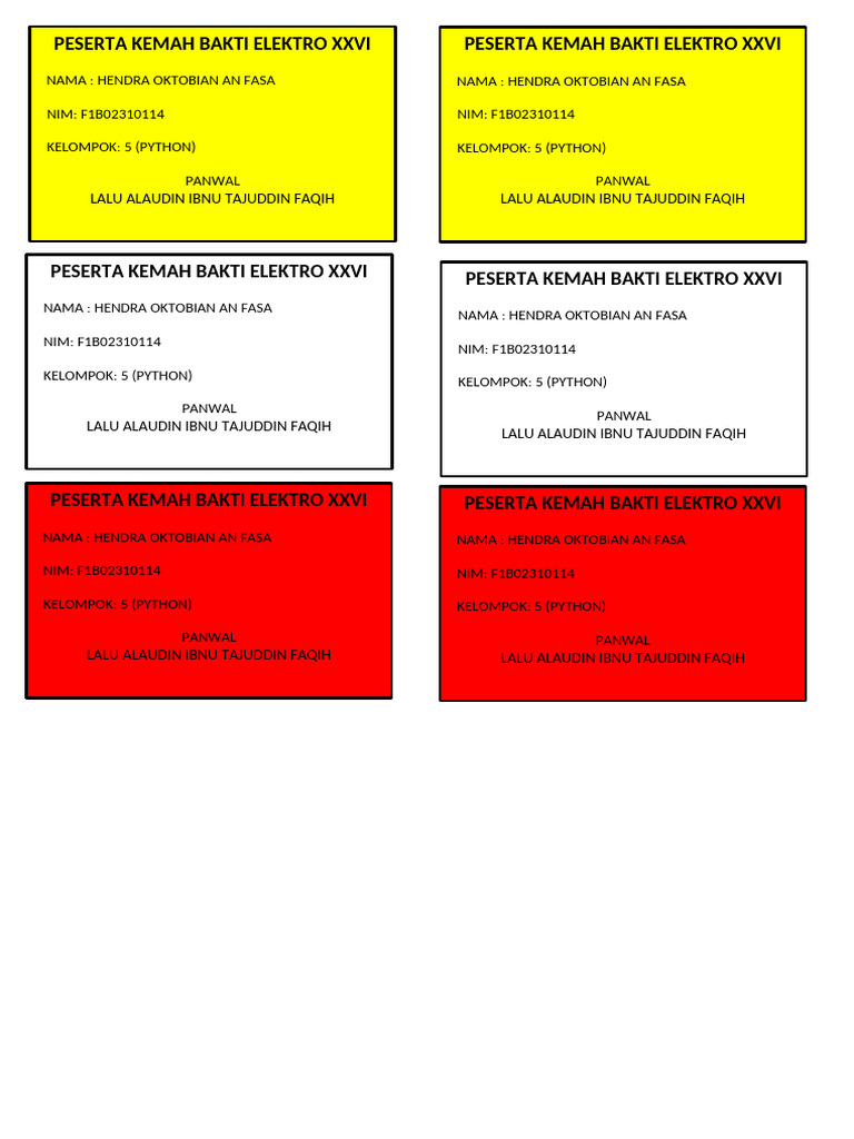 Contoh Format Nametag KBE XXVI | PDF