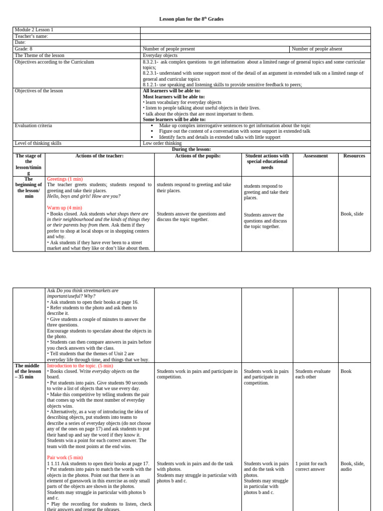 EO4 unit 2 new | PDF | Curriculum | Vocabulary