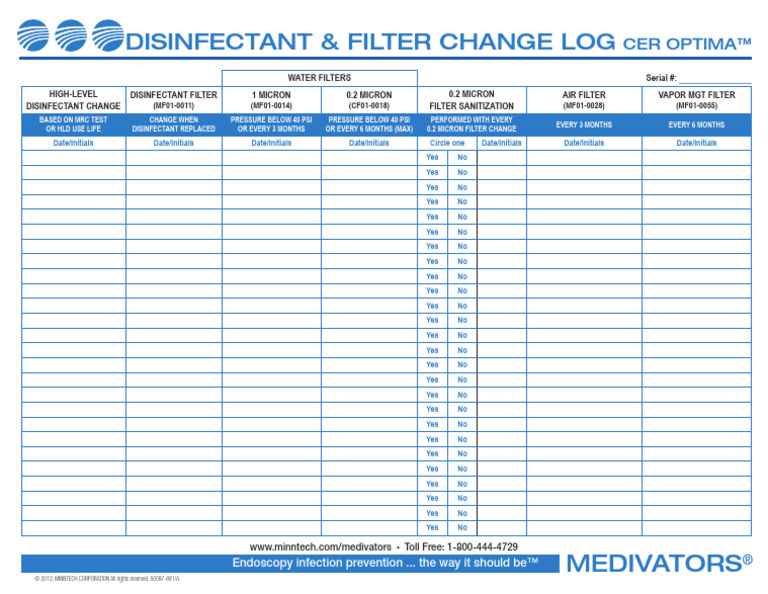 Disinfectant & Filter Change Log | PDF | Hygiene