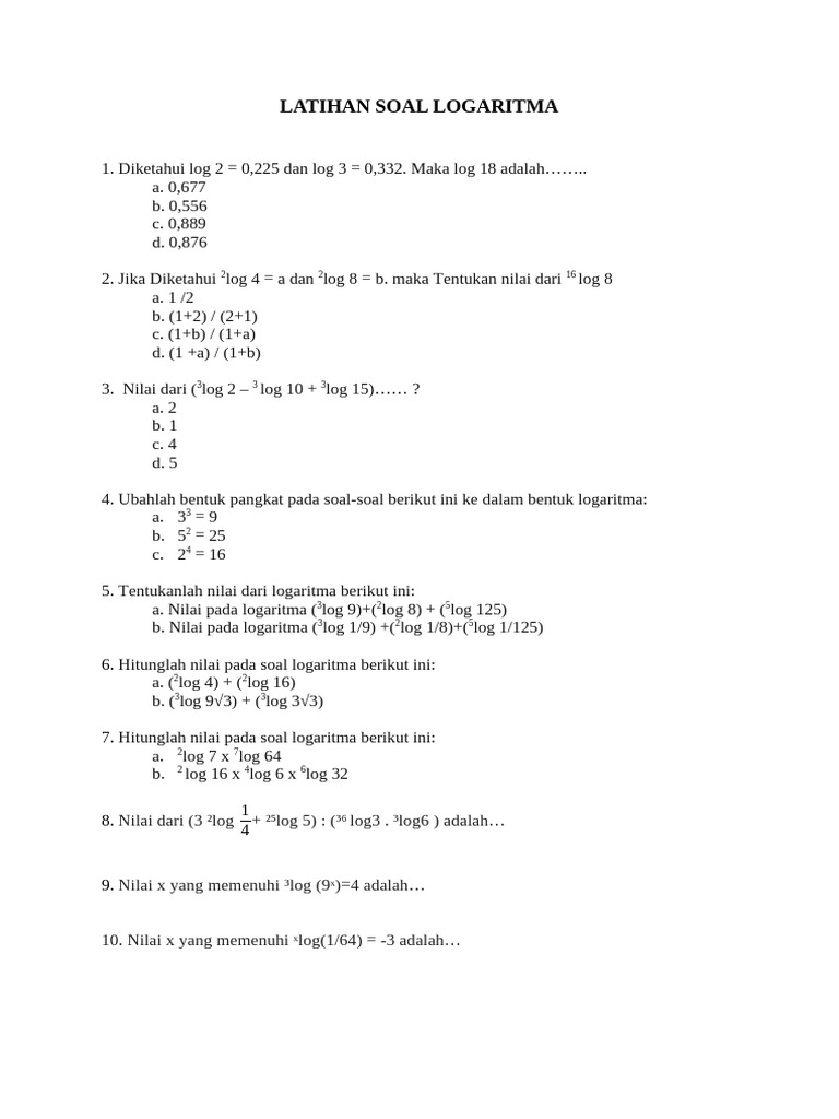Latihan Soal Logaritma | PDF