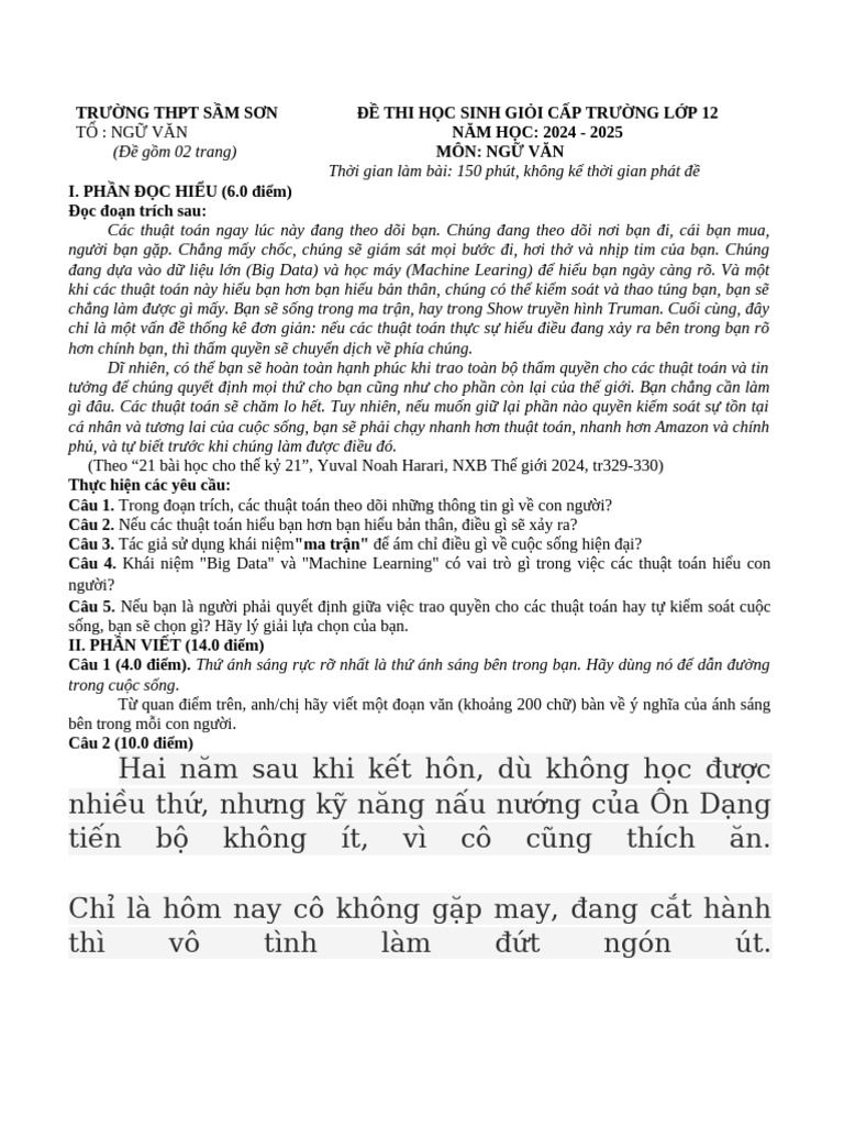 TRƯ NG THPT Moi | PDF