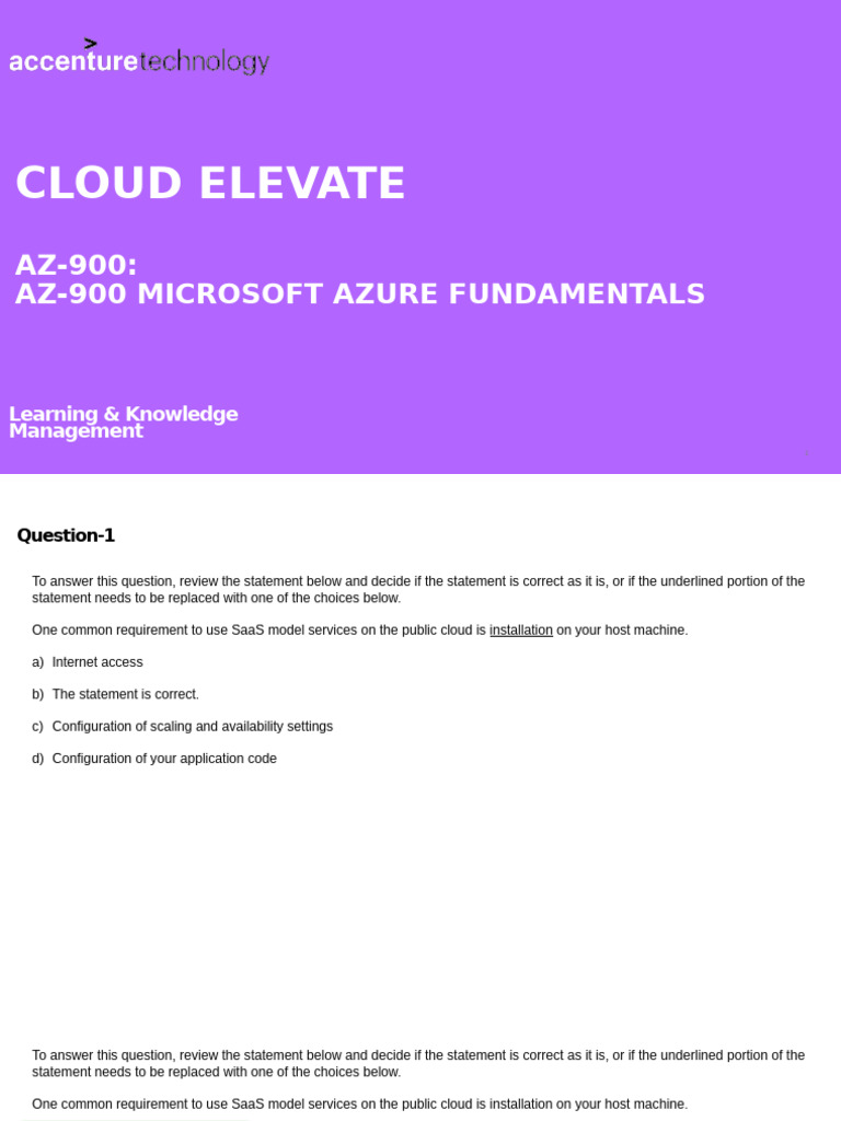 Cloud Elevate Azure AZ 900 Exam Prep Set 1 | PDF | Cloud Computing | Platform As A Service