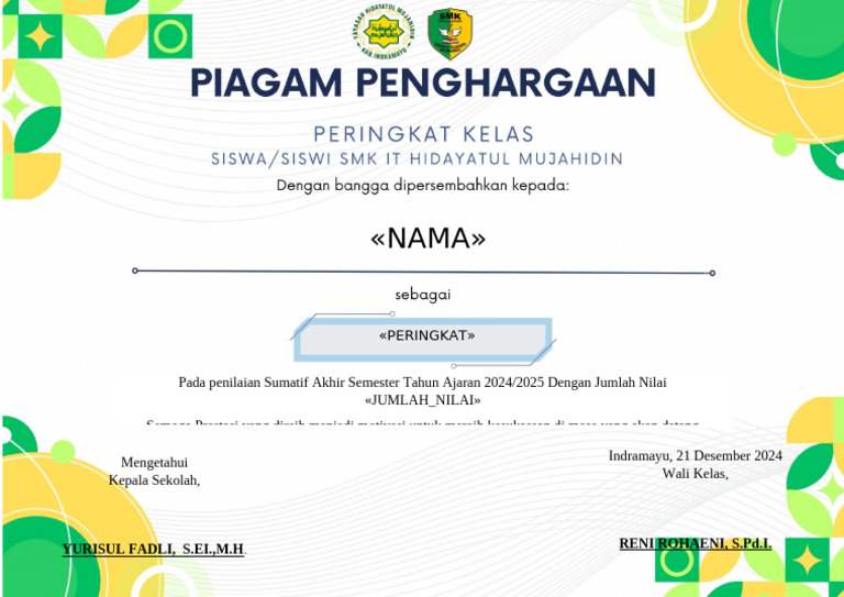 piagam penghargaan peringkat kelas X 1 | PDF