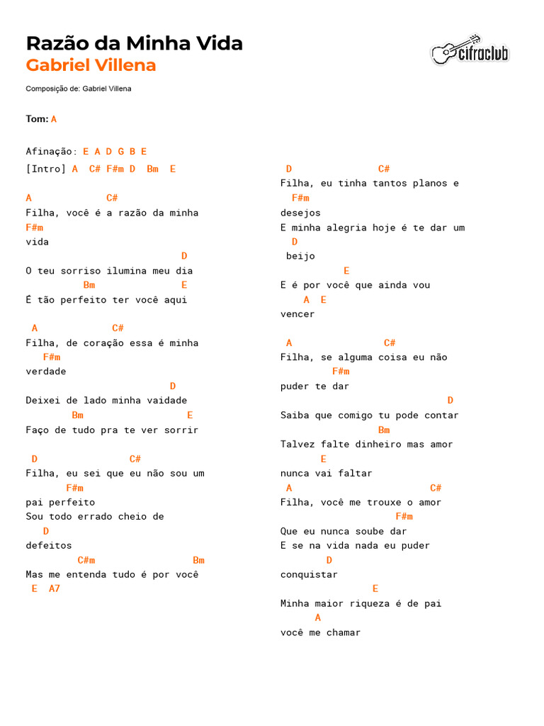 Cifra Club - Gabriel Villena - Razão da Minha Vida | PDF