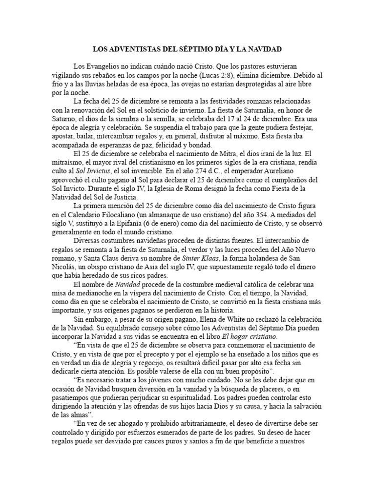 Los Adventistas Del Seì Ptimo Diì A y La Navidad | PDF | Navidad