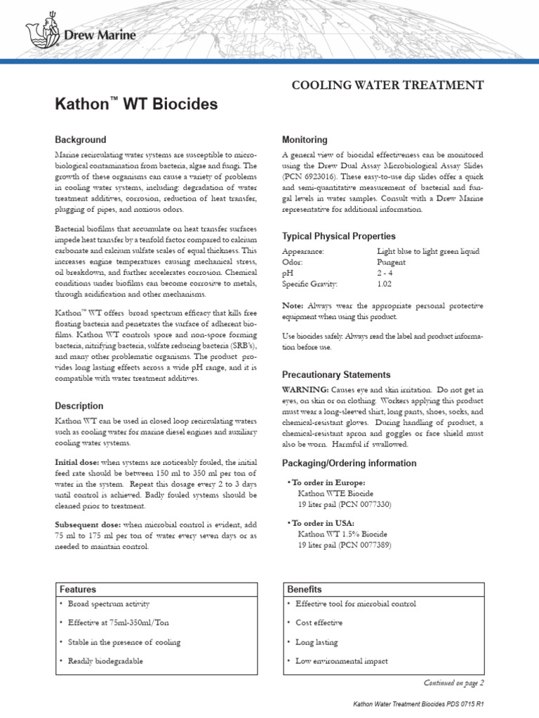 Kathon WT Biocide for Marine Cooling Systems | PDF | Bacteria | Water