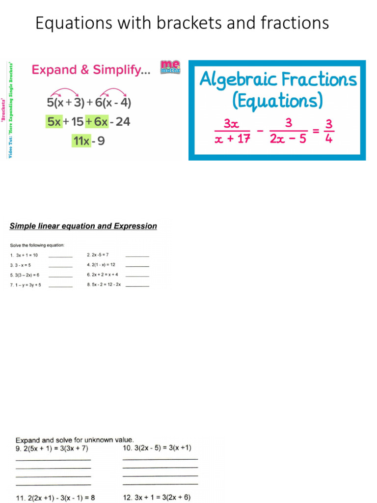 Lesson 10 - Equations Brackets and Fractions | PDF | Equations ...