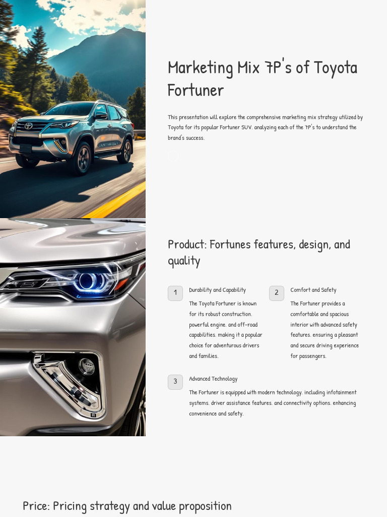 Toyota Fortuner Marketing Mix Analysis | PDF | Brand | Toyota