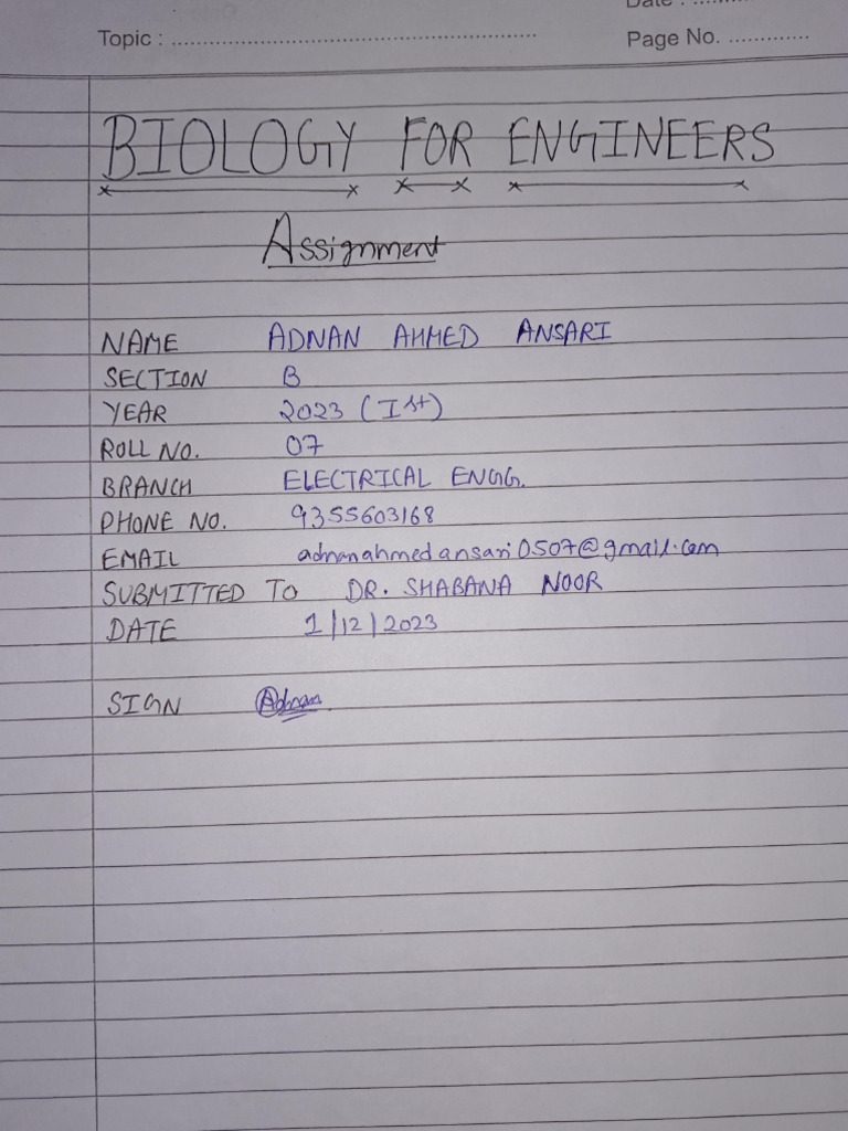 Adnan Ahmed Ansari (07) Biology For Engineers (Assignment) | PDF