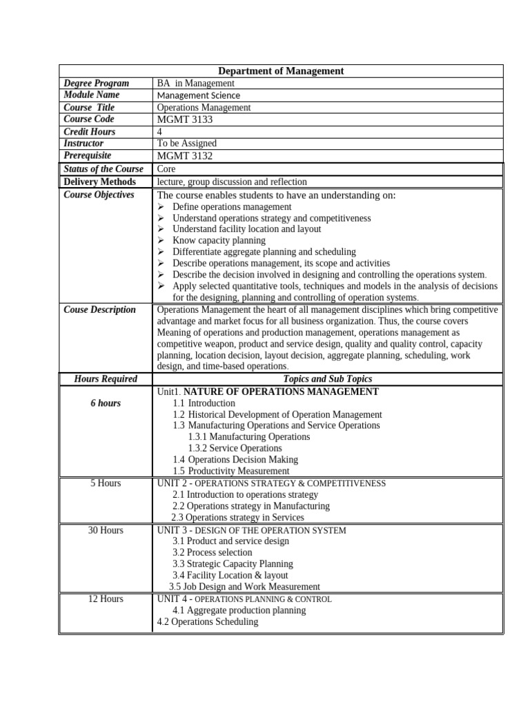 Operation Management | PDF | Operations Management | Methodology