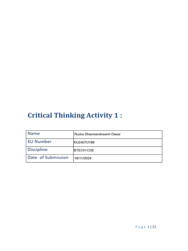 Critical Thinking Activity1 | PDF | Professional Skills | Time Management