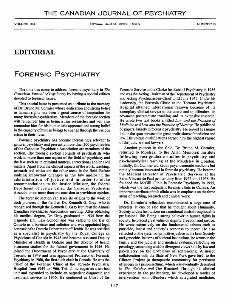 Fugere 1995 Forensic Psychiatry | PDF | Psychiatry | Forensic Psychiatry