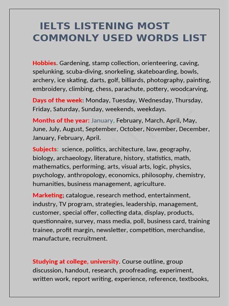 Common Words for IELTS Listening | PDF