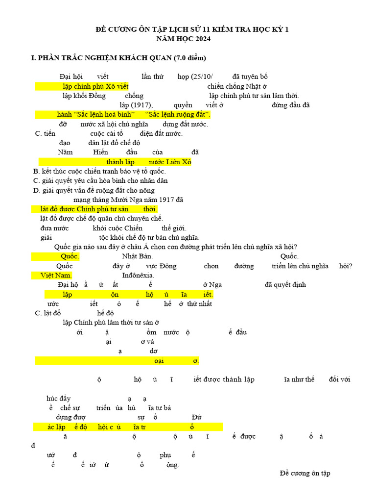 ĐỀ CƯƠNG SỬ 11 HK1. | PDF