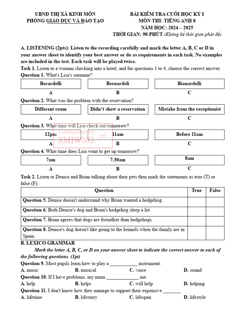 ĐỀ CK1 ANH 8 XMIWNG 1 PDF GV | PDF | Vietnamese People | Vietnam