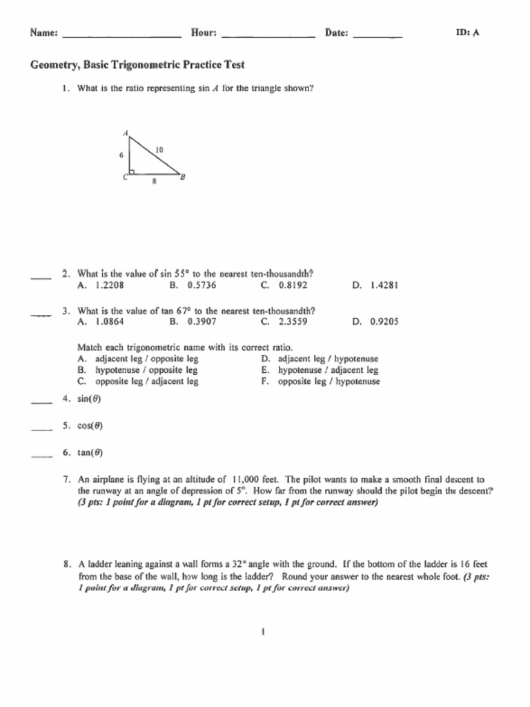 Geom. Basic Trig Practice Test W Answers | PDF