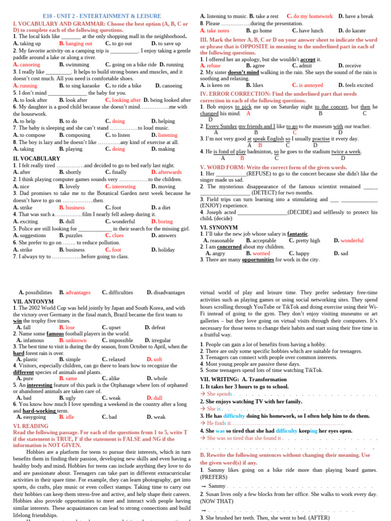 Unit 2 e 10 Ilsw 24 25- l Thao -Đã Chỉnh Đầy Đủ | PDF