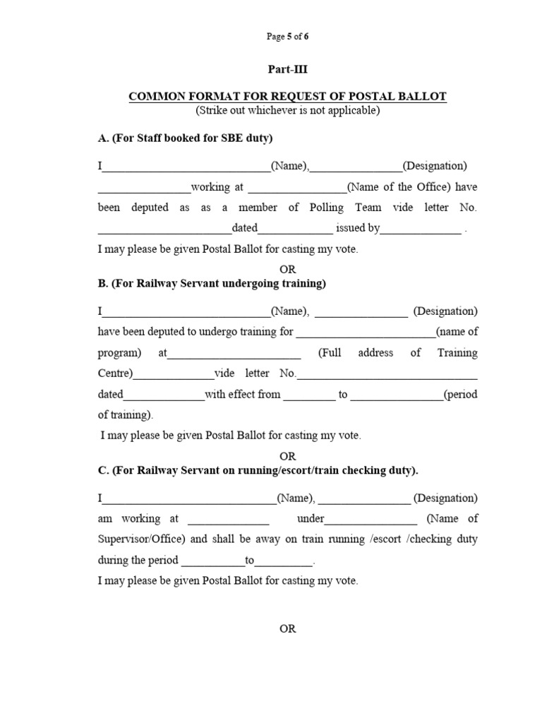 Postal Ballot Request Form Template | PDF