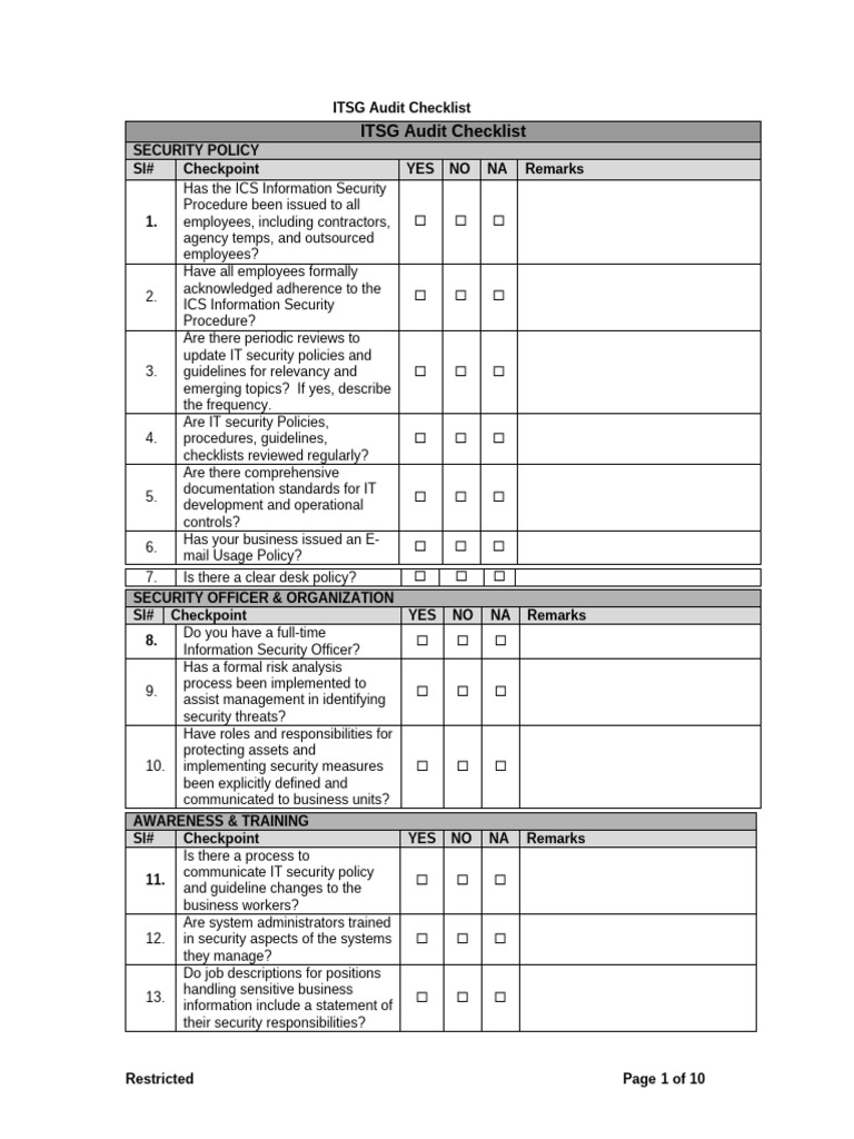 ITSG Audit Checklist | PDF | Proxy Server | Firewall (Computing)