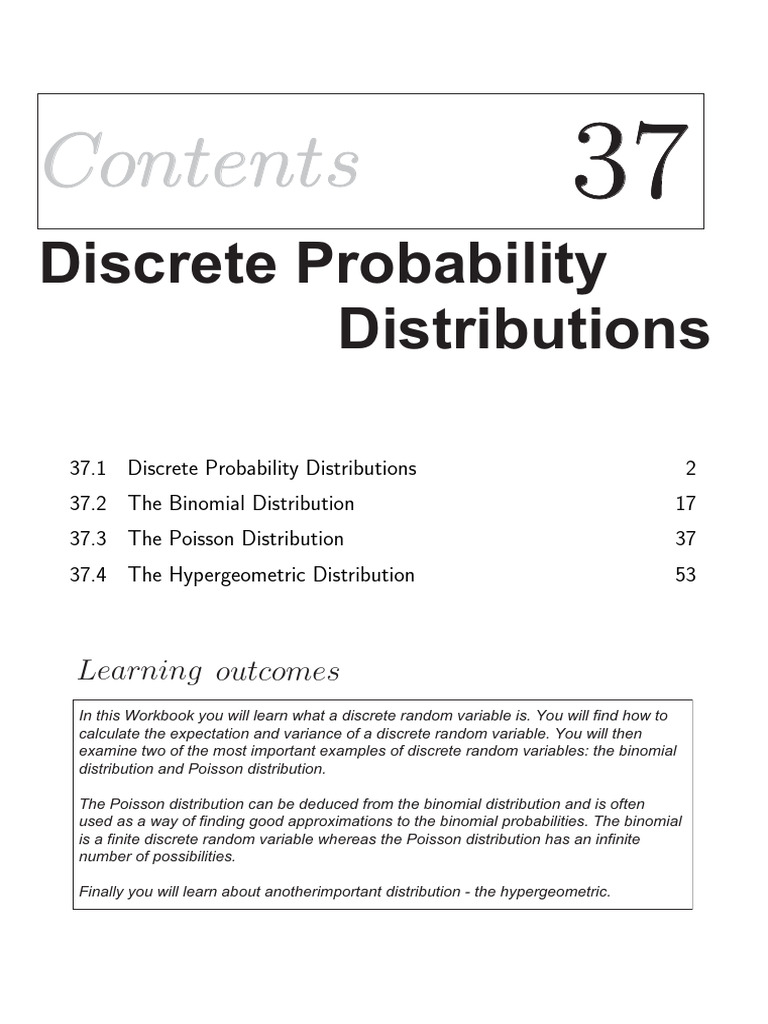 HELM Workbook 37 Discrete Probability Distributions | PDF | Probability Distribution | Random ...