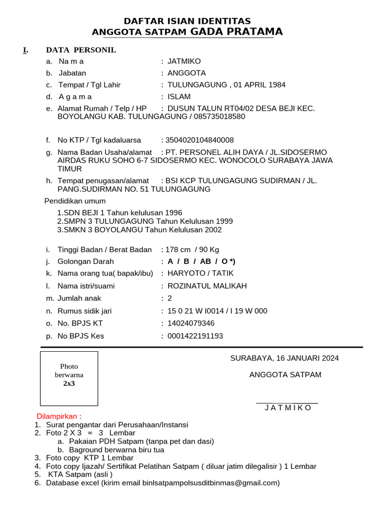 FORMULIR_KTA GADA PRATAMA | PDF