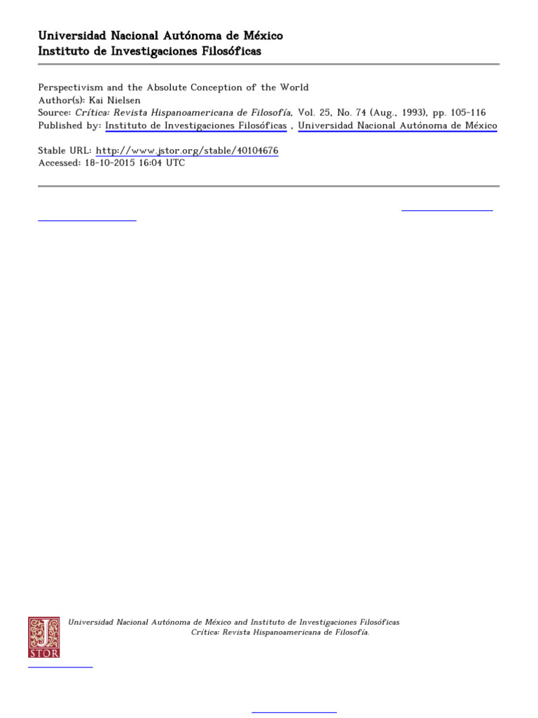 Perspectivism and The Absolute Conception of The World | PDF ...