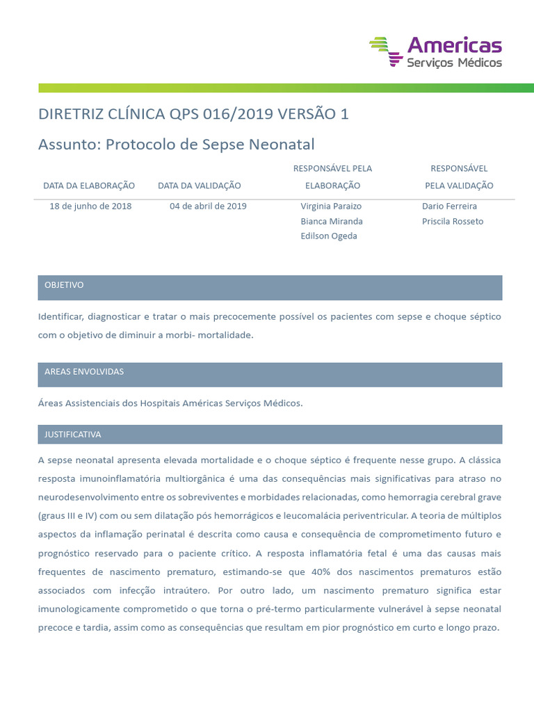 Protocolo Sepse Neonatal | PDF | Sepse | Infecção