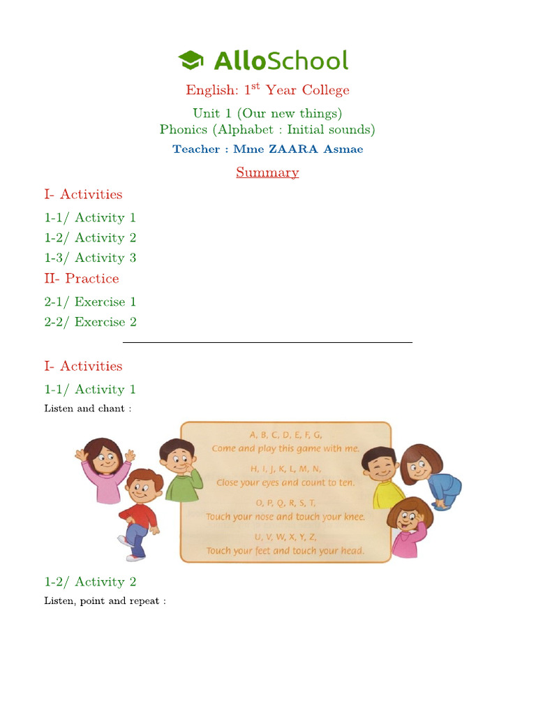 Unit 1 Phonics Alphabet Initial Sounds 2 | PDF