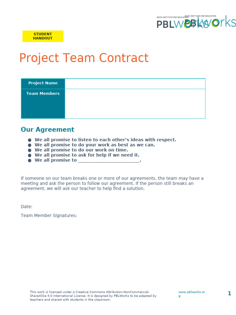 PBLWorks Project Team Contract 0 | PDF