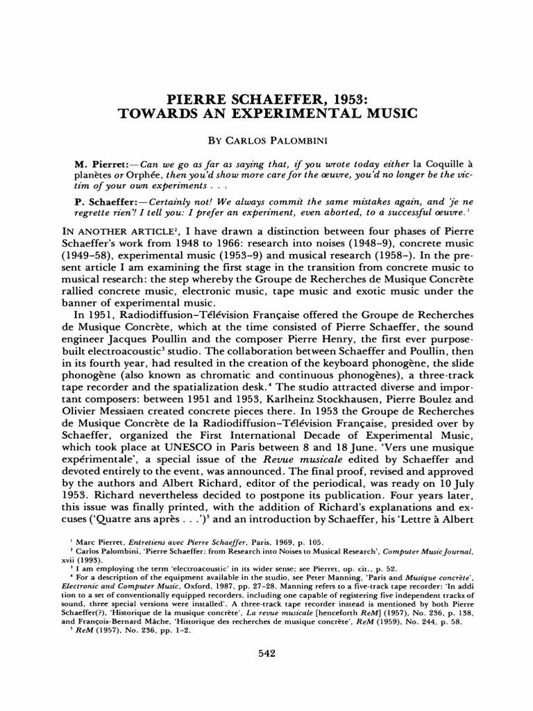 Pierre Schaeffer 1953 Towards An Experi | PDF | Electronic Music