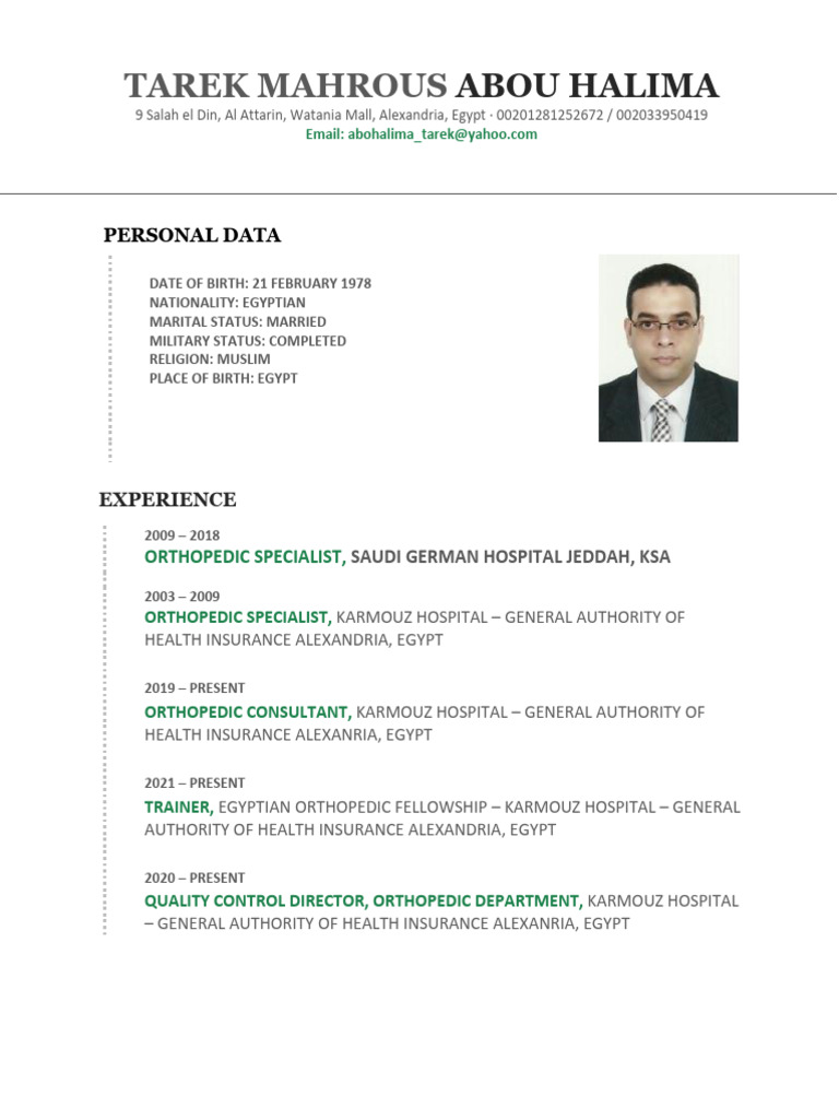 Tarek Mahrous: Orthopedic Specialist Profile | PDF | Orthopedic Surgery ...