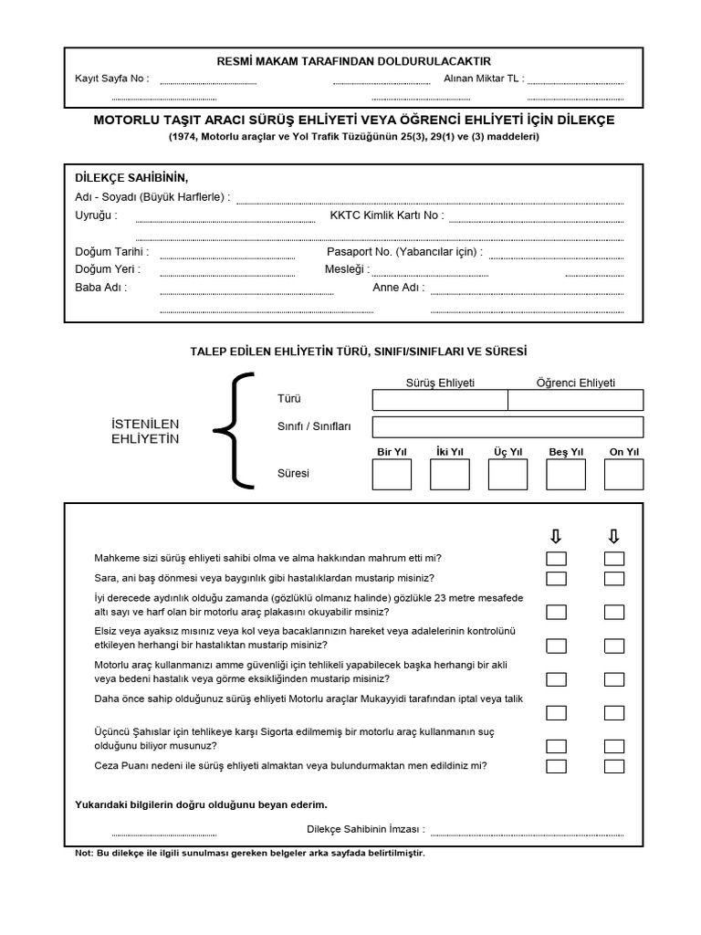 Ehliyet Yenileme Formu (TR) | PDF