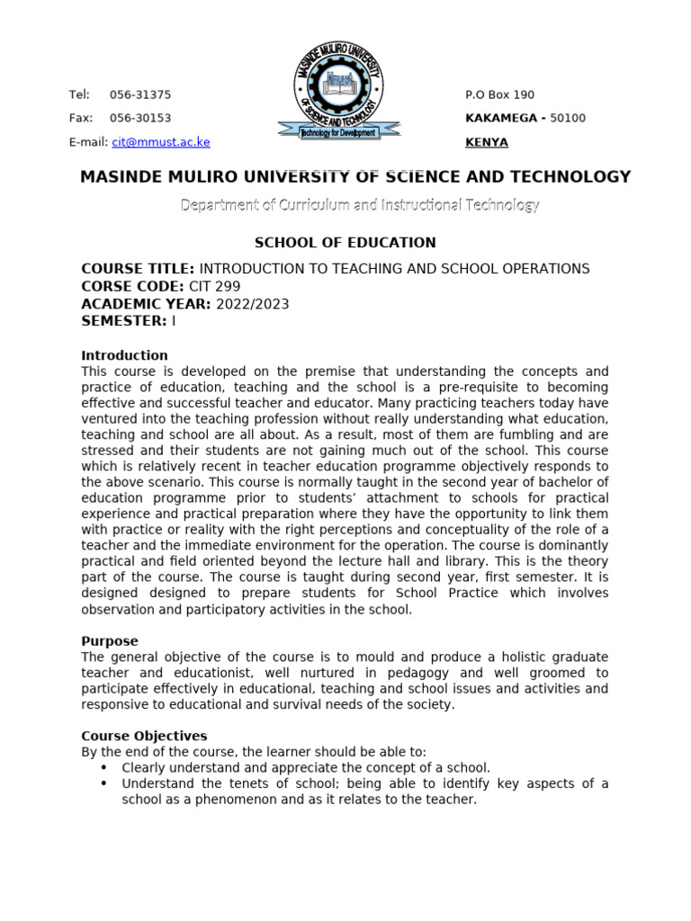 CIT 299 Course Outline | PDF | Curriculum | Teachers