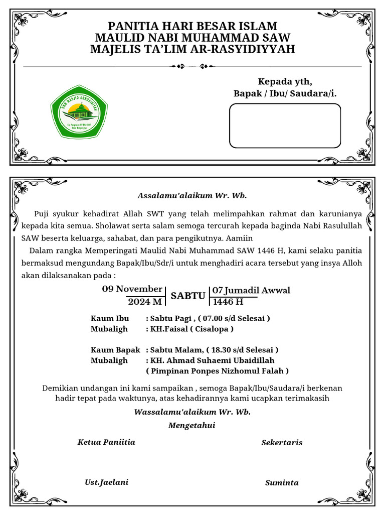 Putih Hitam Minimalis Klasik Undangan Yasin Dan Tahlil (Dokumen (A4 ...