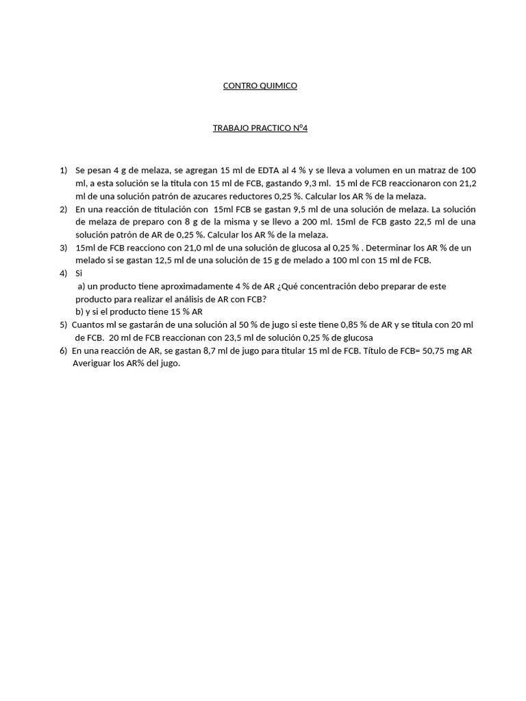 CONTRO QUIMICO TP N° 4 Prob | PDF